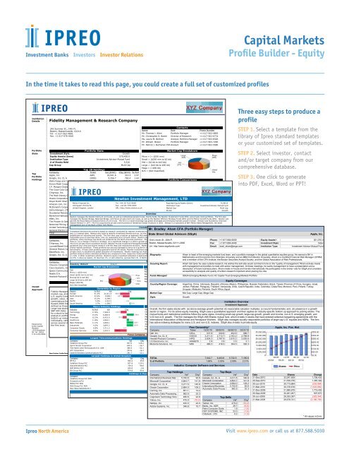 Capital Markets Profile Builder - Equity - Ipreo