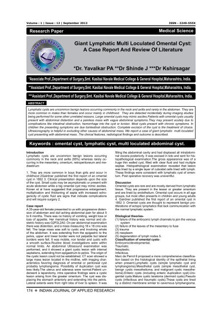 Giant Lymphatic Multi Loculated Omental Cyst: A Case Report And ...