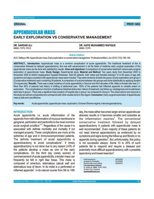 APPENDICULAR MASS - The Professional Medical Journal