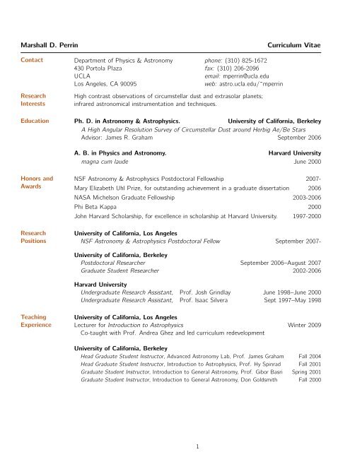 Marshall D. Perrin Curriculum Vitae - UCLA - Division of Astronomy ...