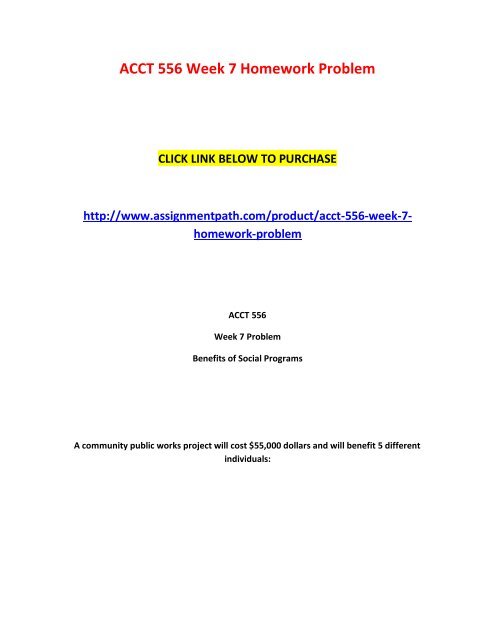 ACCT 556 Week 7 Homework Problem ACCT 556 Week 7 Homework Problem