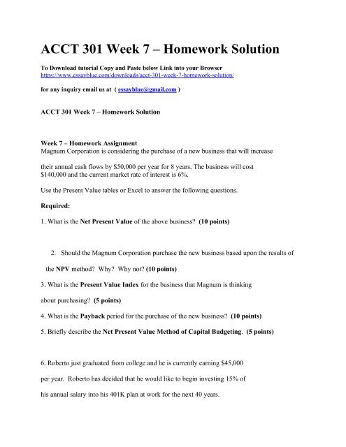 ACCT 301 Week 7 – Homework Solution