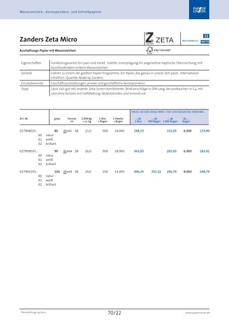 Zanders Zeta Micro - Papier Union