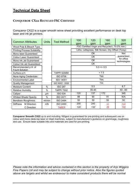 Technical Data Sheet - Papier Union