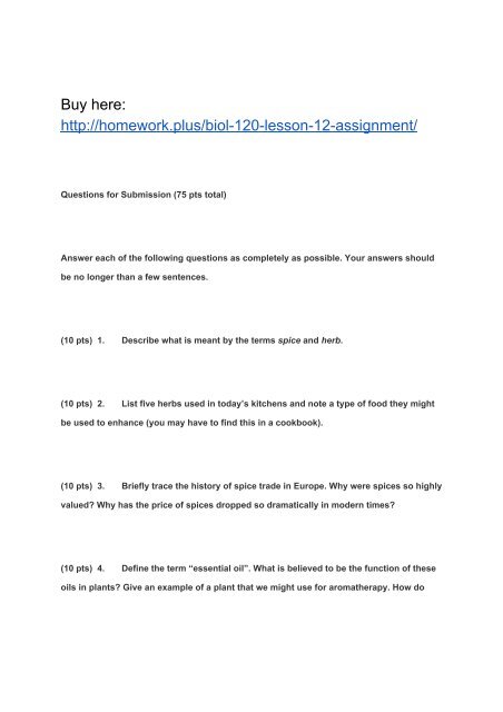 BIOL 120 Lesson 12 Assignment