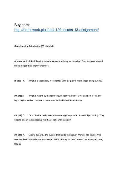 BIOL 120 Lesson 13 Assignment