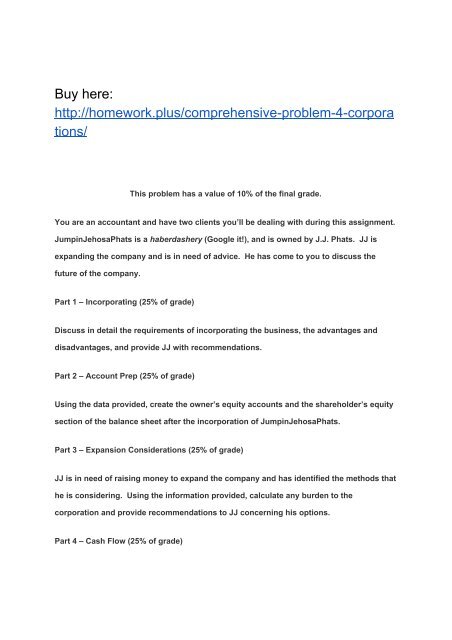 Comprehensive Problem 4 Corporations