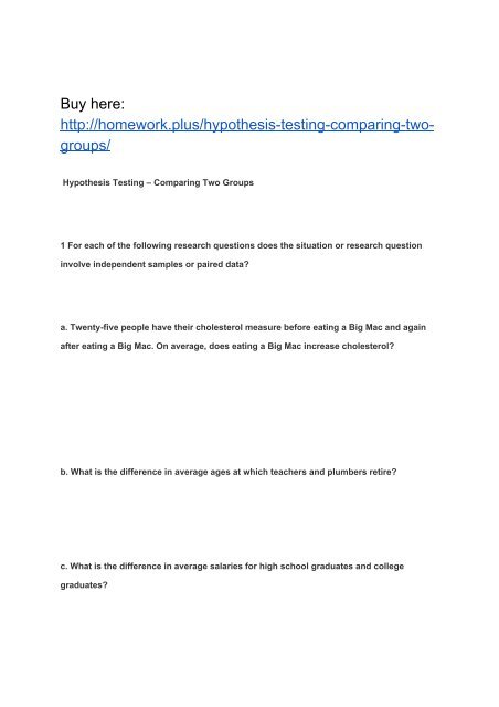 Hypothesis Testing Comparing Two Groups 1987