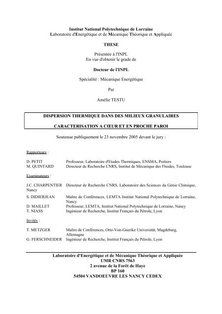 Institut National Polytechnique de Lorraine Laboratoire d ... - Inpl