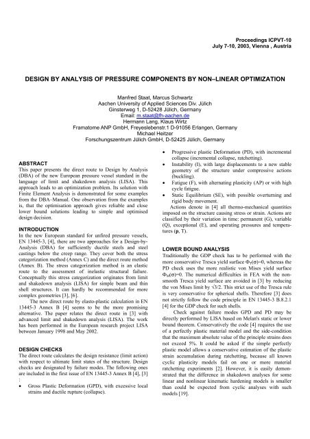 Design by Analysis of Pressure Components by non - FH-Aachen