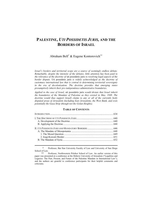 PALESTINE UTI POSSIDETIS JURIS BORDERS ISRAEL