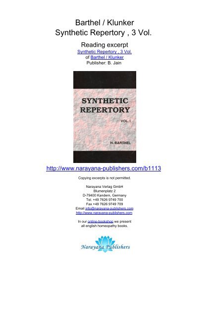 Synthetic Repertory , 3 Vol. - Homeopathy books, Narayana ...