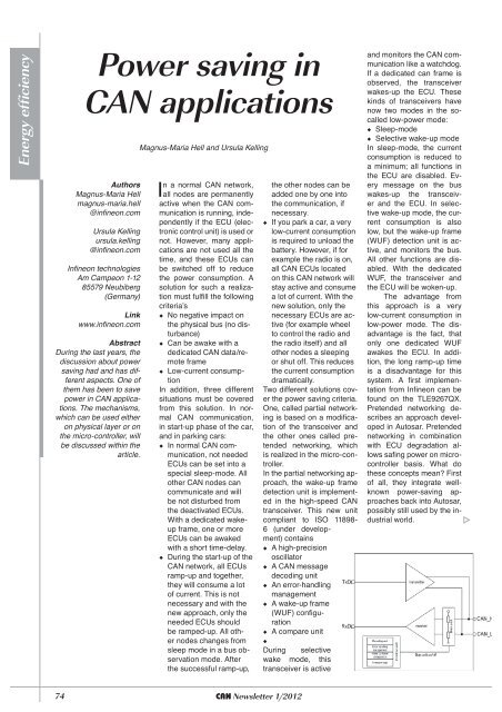 Power saving in CAN applications - CAN in Automation (CiA)