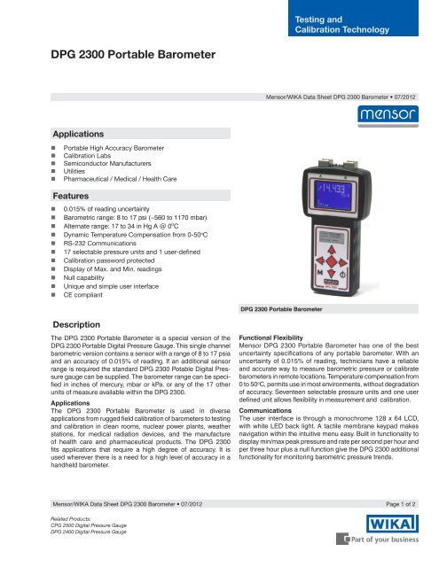 DPG 2300 Portable Barometer - Mensor Corporation