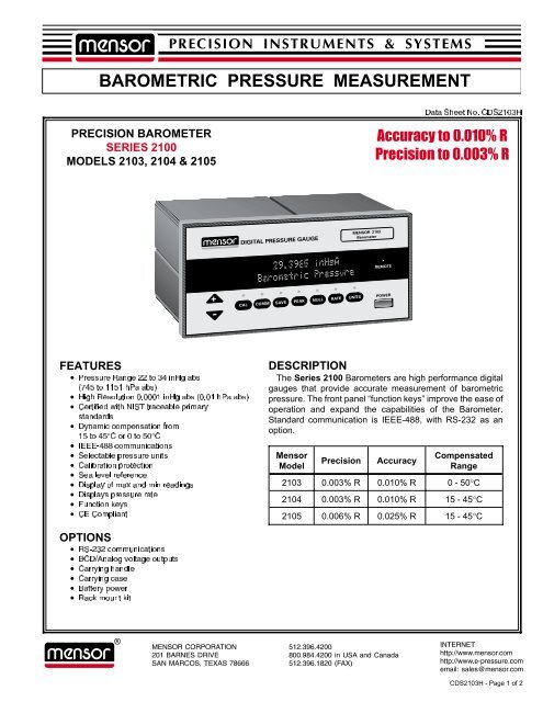 precision instruments & systems barometric pressure measurement