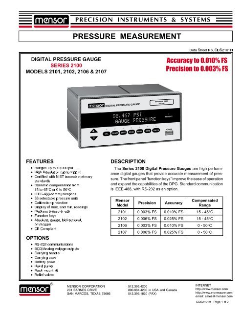 precision instruments & systems pressure measurement