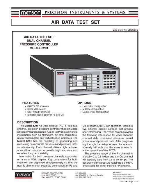 precision instruments & systems air data test set - Aptec Electronics