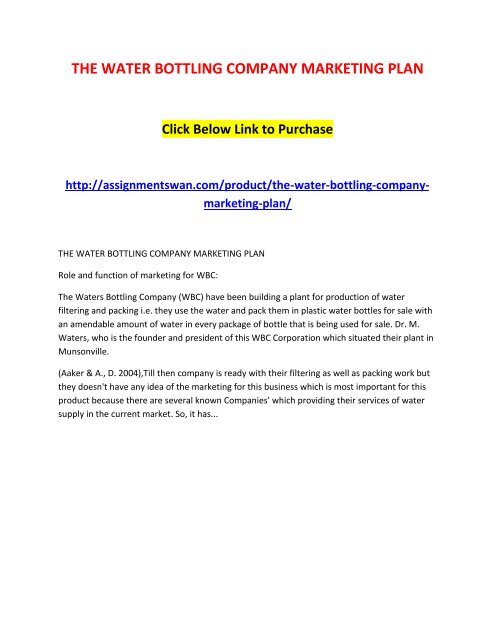 THE WATER BOTTLING COMPANY MARKETING PLAN