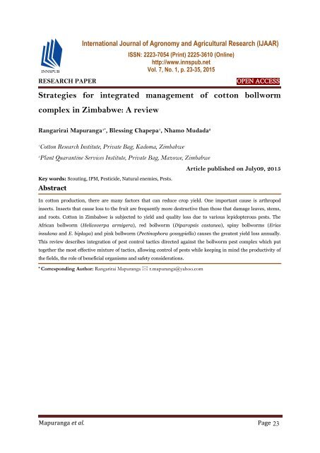 Strategies for integrated management of cotton bollworm complex in ...