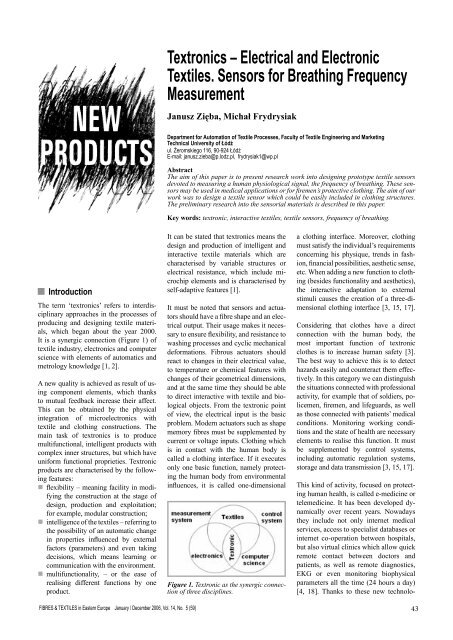 Textronics â€“ Electrical and Electronic Textiles. Sensors for ...