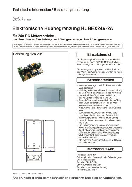 Elektronische Hubbegrenzung HUBEX24V-2A - STG-Beikirch