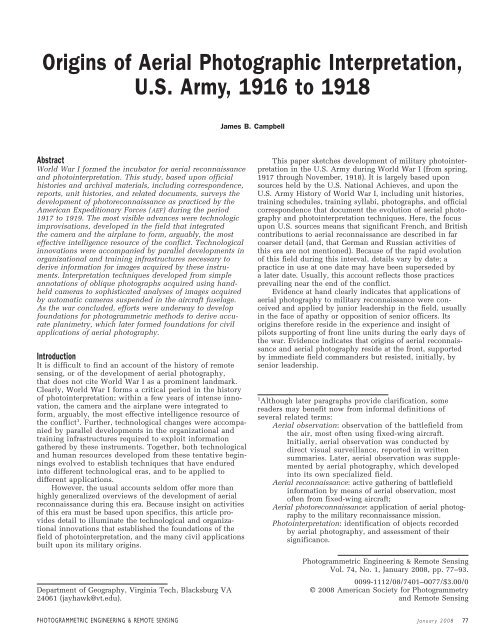 Origins of Aerial Photographic Interpretation, U.S. Army ... - asprs