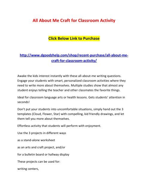 All About Me Craft for Classroom Activity