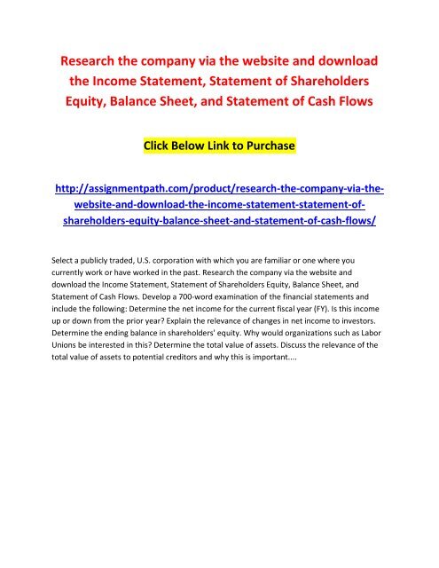 Statement Of Shareholders Equity