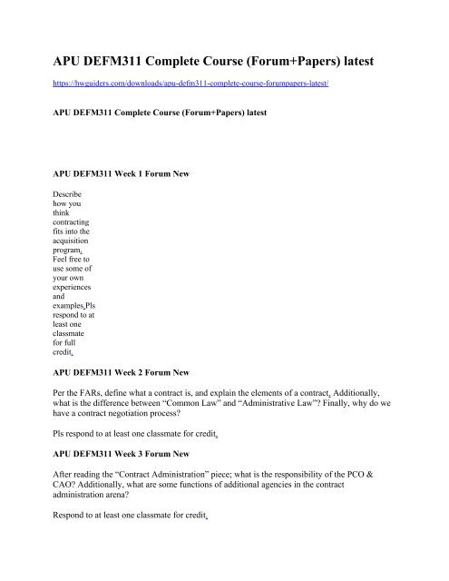 APU DEFM311 Complete Course