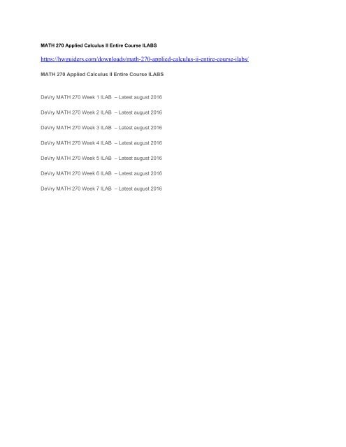 MATH 270 Applied Calculus II Entire Course ILABS