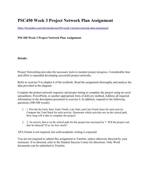PSC450 Week 3 Project Network Plan Assignment