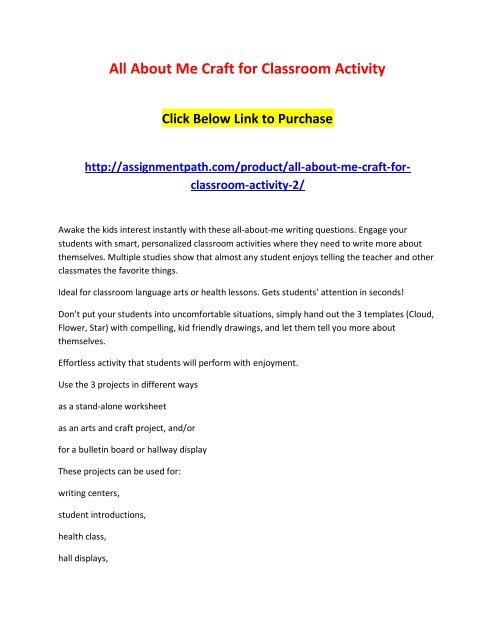 All About Me Craft for Classroom Activity