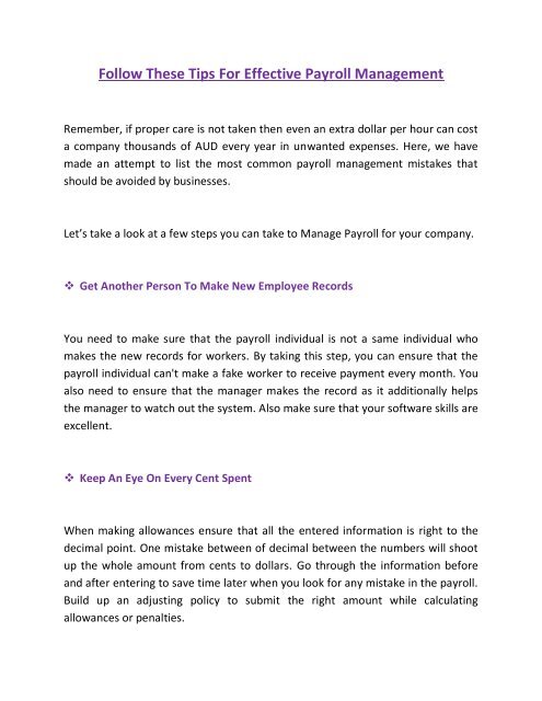 Follow These Tips For Effective Payroll Management