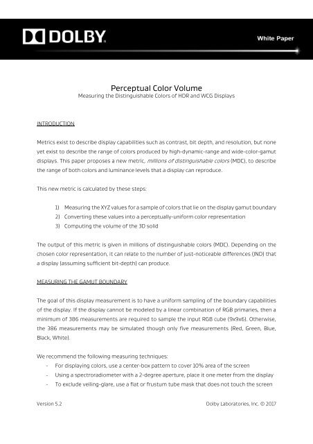 Perceptual Color Volume