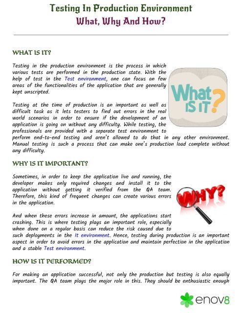 Testing In Production Environment – What, Why And How? | Enov8