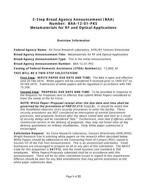 BAA Solicitation Template 2-Step - Inside Mines