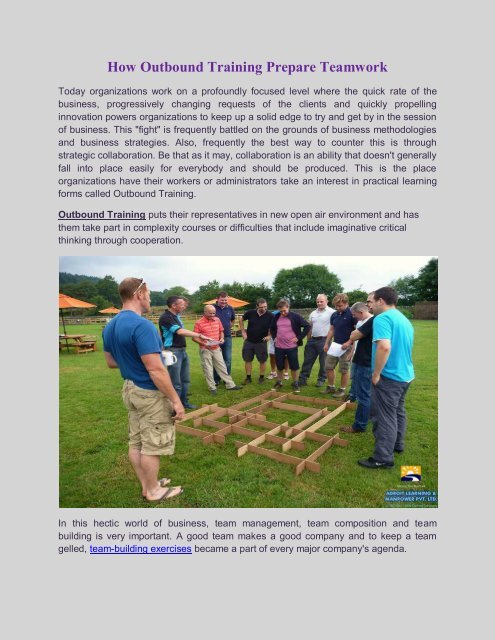 How Outbound Training Prepare Teamwork