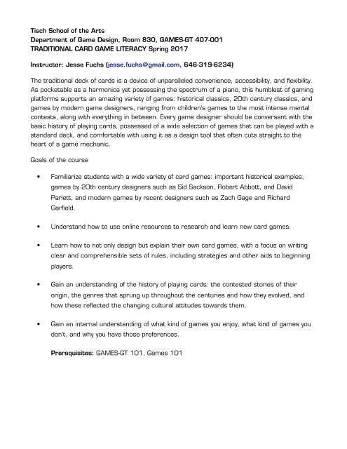 Trad Card Game Syllabus