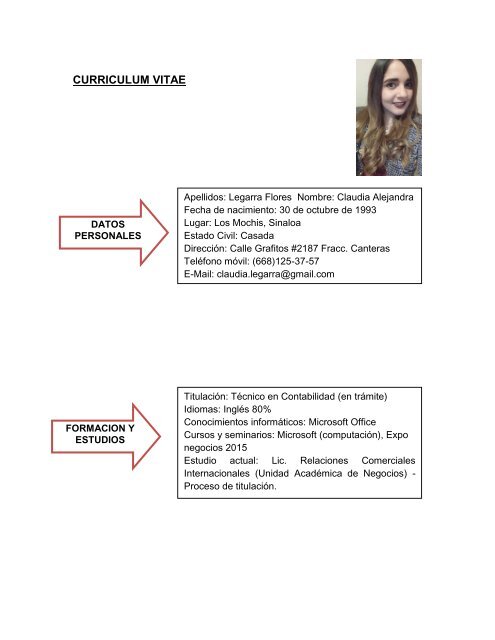 Curriculum- Legarra Flores Claudia Alejandra