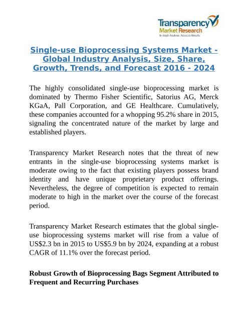 Single-use Bioprocessing Systems Market