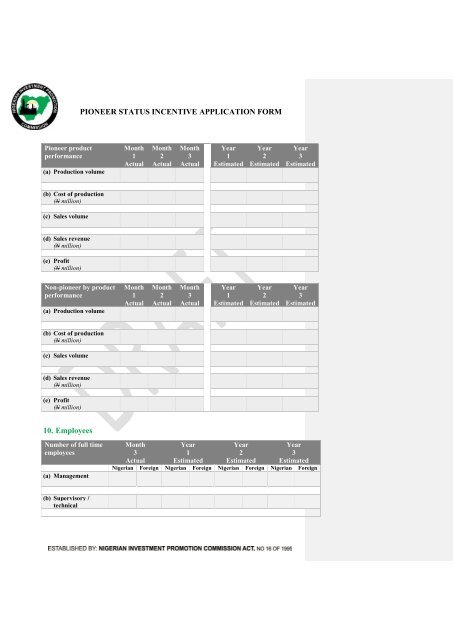 PIONEER STATUS INCENTIVE