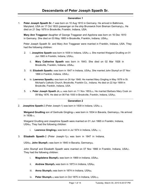 Descendants of Peter Joseph Spaeth - INGenWeb