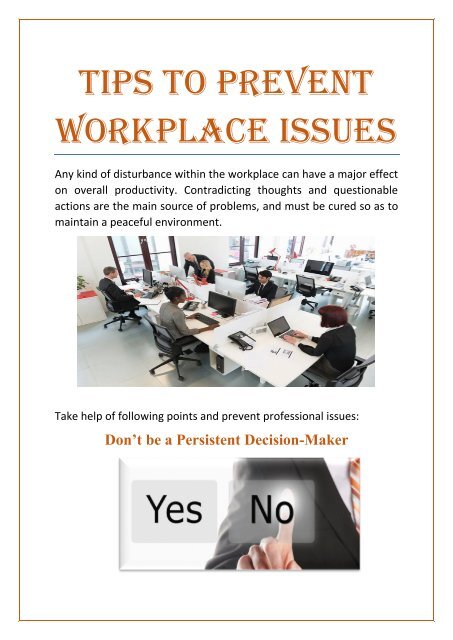 Tips To Prevent Workplace Issues