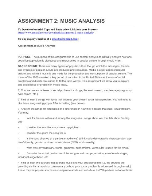 ASSIGNMENT 2 MUSIC ANALYSIS