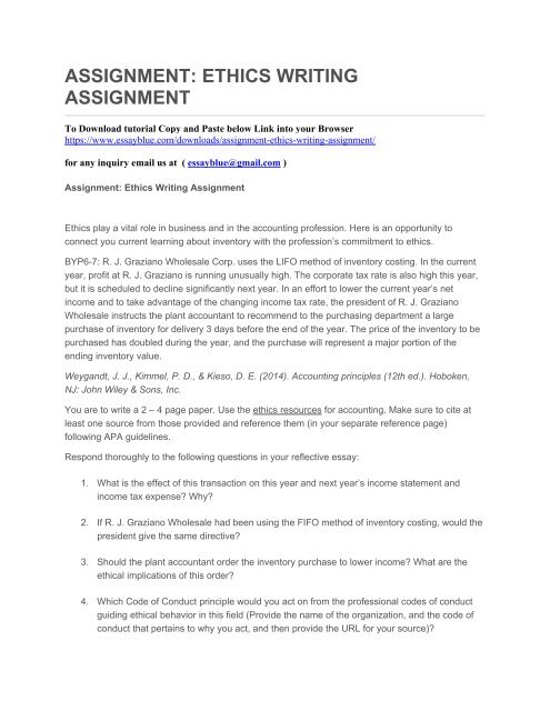 ASSIGNMENT ETHICS WRITING ASSIGNMENT