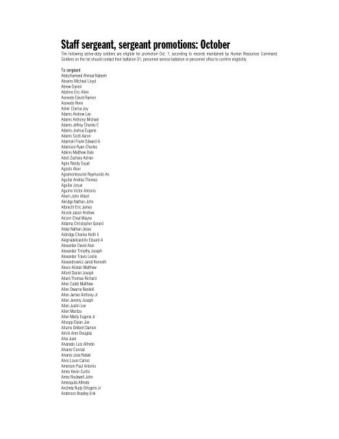 Staff sergeant, sergeant promotions: October - Military Times