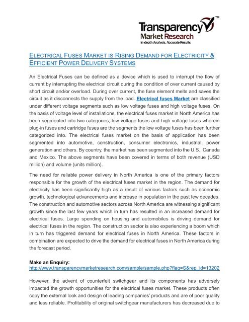 Electrical Fuses Market is Rising Demand for Electricity & Efficient ...