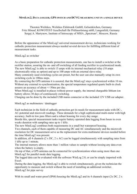MiniLog2, Data logger, GPS switch and DCVG Measuring ... - NDT.net