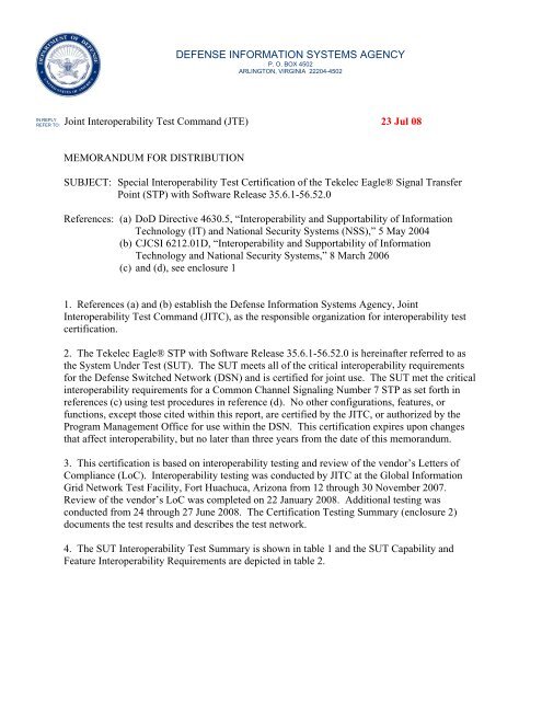 JTE - Joint Interoperability Test Command - Defense Information ...