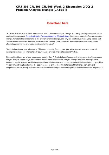 CRJ 305 CRJ305 CRJ305 Week 2 Discussion 2DQ 2 Problem Analysis Triangle ...